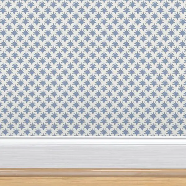 Spoonflower Pinecone Medium Blue On With Texture 100% Natural Sisal Grasscloth Wallcovering - White
