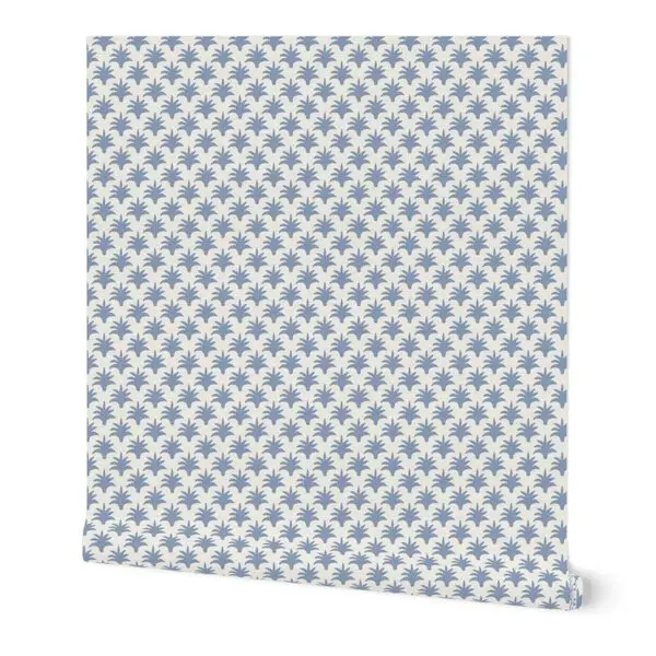Spoonflower Pinecone Medium Blue On With Texture 100% Natural Sisal Grasscloth Wallcovering - White