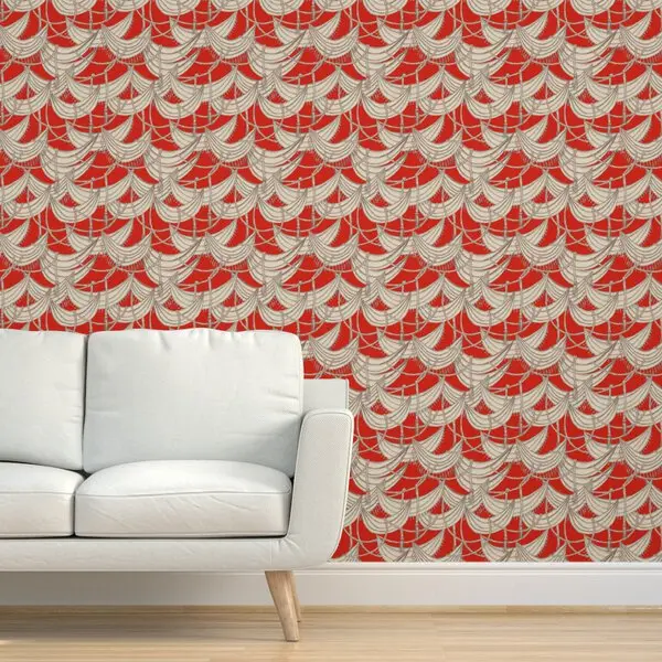 Spoonflower Swoosh In Poppy 100% Natural Sisal Grasscloth Wallcovering - Gray,brown