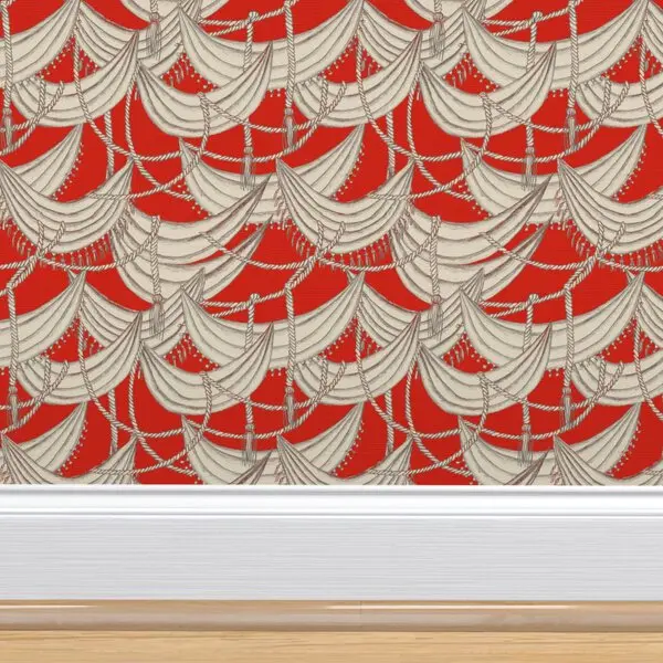 Spoonflower Swoosh In Poppy 100% Natural Sisal Grasscloth Wallcovering - Gray,brown
