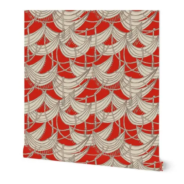 Spoonflower Swoosh In Poppy 100% Natural Sisal Grasscloth Wallcovering - Gray,brown