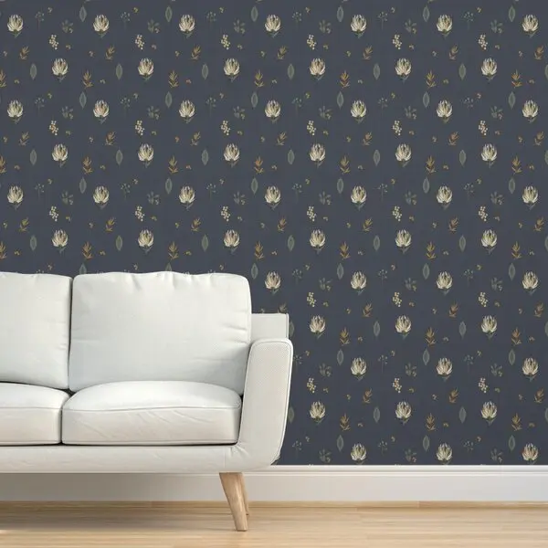 Spoonflower Floral Study Husk 100% Natural Sisal Grasscloth Wallcovering - Gray,beige