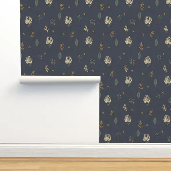 Spoonflower Floral Study Husk 100% Natural Sisal Grasscloth Wallcovering - Gray,beige