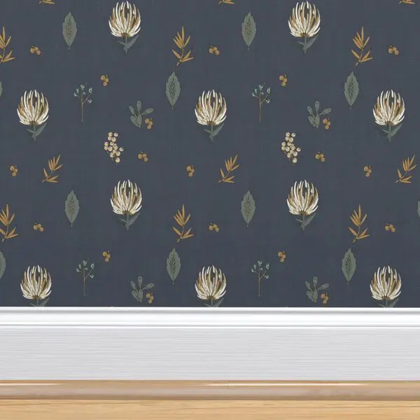 Spoonflower Floral Study Husk 100% Natural Sisal Grasscloth Wallcovering - Gray,beige