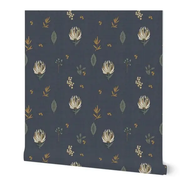 Spoonflower Floral Study Husk 100% Natural Sisal Grasscloth Wallcovering - Gray,beige