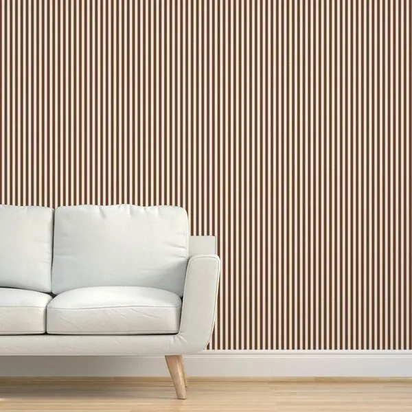 Spoonflower Stripes Chocolate Brown Vertical 100% Natural Sisal Grasscloth Wallcovering - Brown,gray