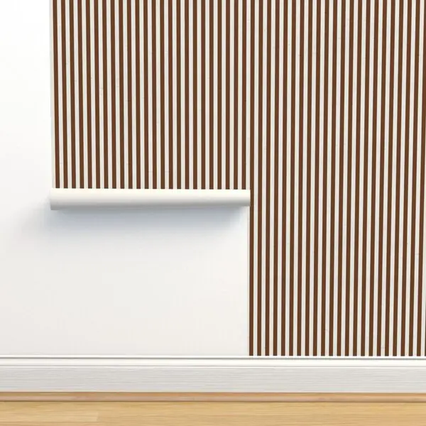 Spoonflower Stripes Chocolate Brown Vertical 100% Natural Sisal Grasscloth Wallcovering - Brown,gray