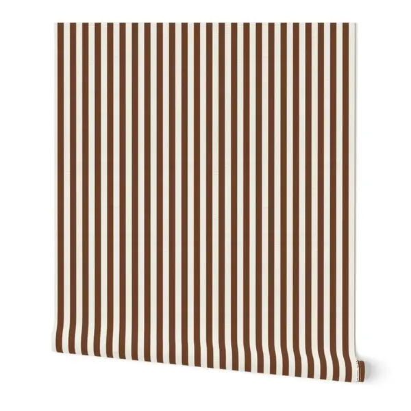 Spoonflower Stripes Chocolate Brown Vertical 100% Natural Sisal Grasscloth Wallcovering - Brown,gray