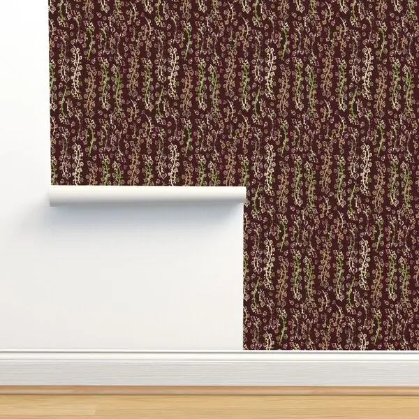 Spoonflower Vintage Vines Rouge 100% Natural Sisal Grasscloth Wallcovering