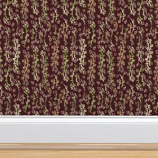 Spoonflower Vintage Vines Rouge 100% Natural Sisal Grasscloth Wallcovering