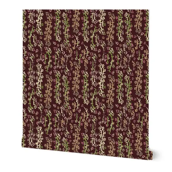 Spoonflower Vintage Vines Rouge 100% Natural Sisal Grasscloth Wallcovering