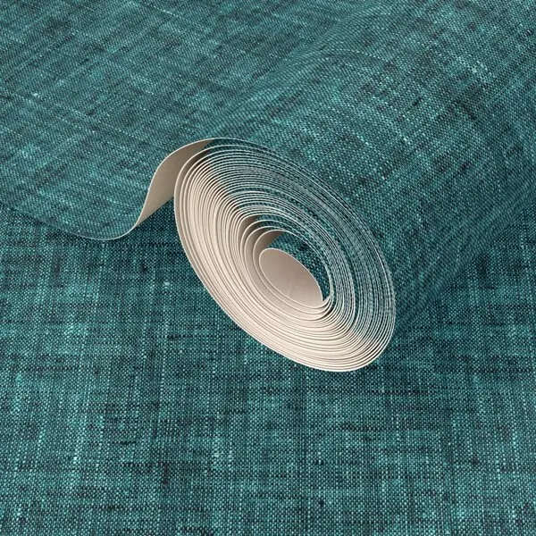 Spoonflower Fable Textured Solid Teal Blue Aqua 100% Natural Sisal Grasscloth Wallcovering - Blue,green