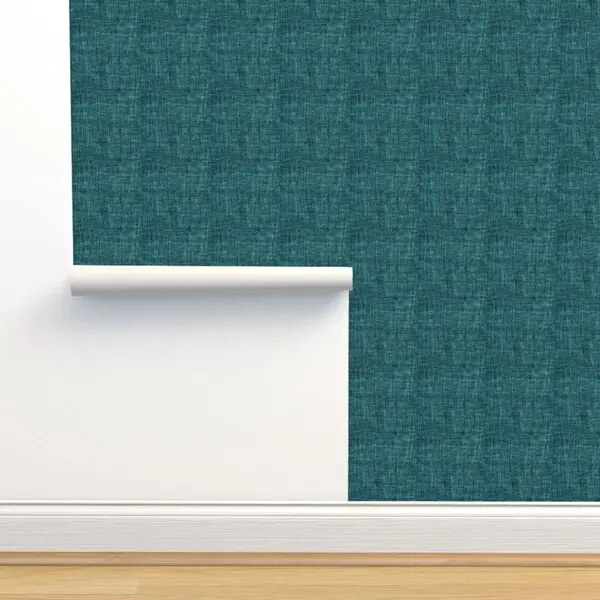 Spoonflower Fable Textured Solid Teal Blue Aqua 100% Natural Sisal Grasscloth Wallcovering