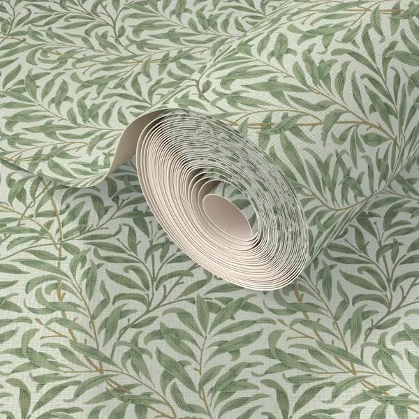 Spoonflower Willow Bough Original Air Du Matin 100% Natural Sisal Grasscloth Wallcovering - Green,mint