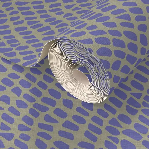 Spoonflower Periwinkle On Sand Stepping Stones 100% Natural Sisal Grasscloth Wallcovering - Blue,green,gray