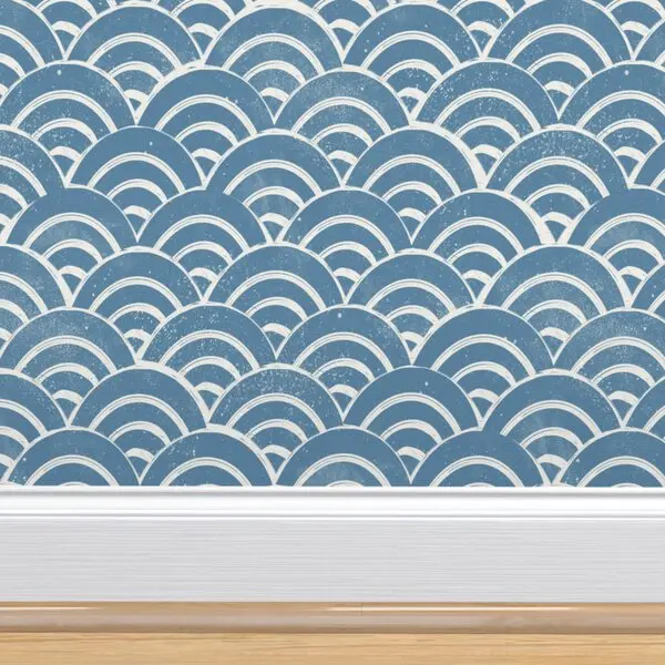 Spoonflower Large Japanese Waves Pattern Seigaha Wave Ocean 100% Natural Sisal Grasscloth Wallcovering