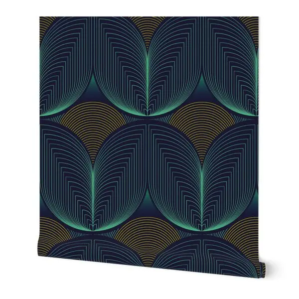 Spoonflower Geometric Art Deco Flower 100% Natural Sisal Grasscloth Wallcovering