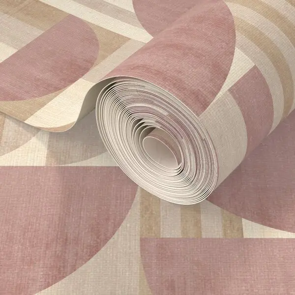 Spoonflower Retro Geometry In Neutral Palette 100% Natural Sisal Grasscloth Wallcovering - Pink,beige,red