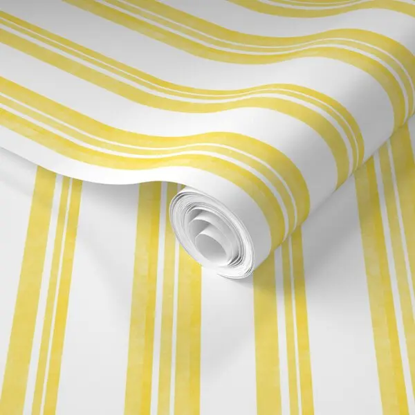 Spoonflower Modern Stripe Bold 336 Ffde3a Custom Pre-pasted Wallpaper - Yellow