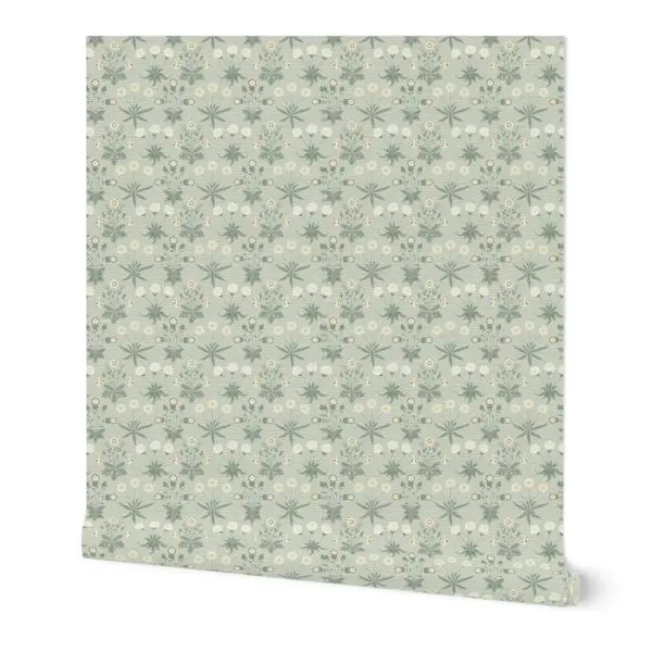 Spoonflower Clovers Sage Seafoam 100% Natural Sisal Grasscloth Wallcovering