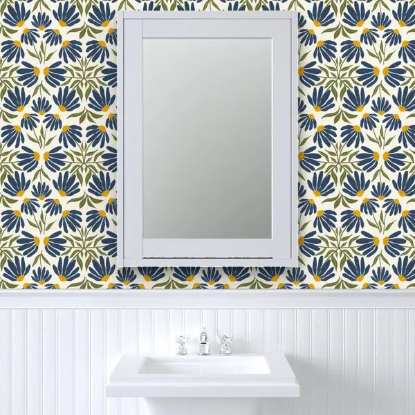 Spoonflower Echinacea Botanical Tile Wildflower Yellow Custom Pre-pasted Wallpaper