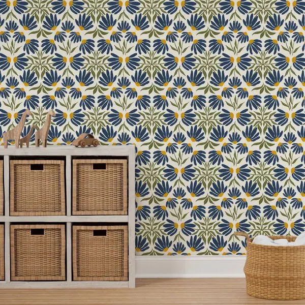 Spoonflower Echinacea Botanical Tile Wildflower Yellow Custom Pre-pasted Wallpaper
