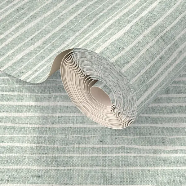 Spoonflower Adventure Stripe Blue 100% Natural Sisal Grasscloth Wallcovering - Mint,gray,green