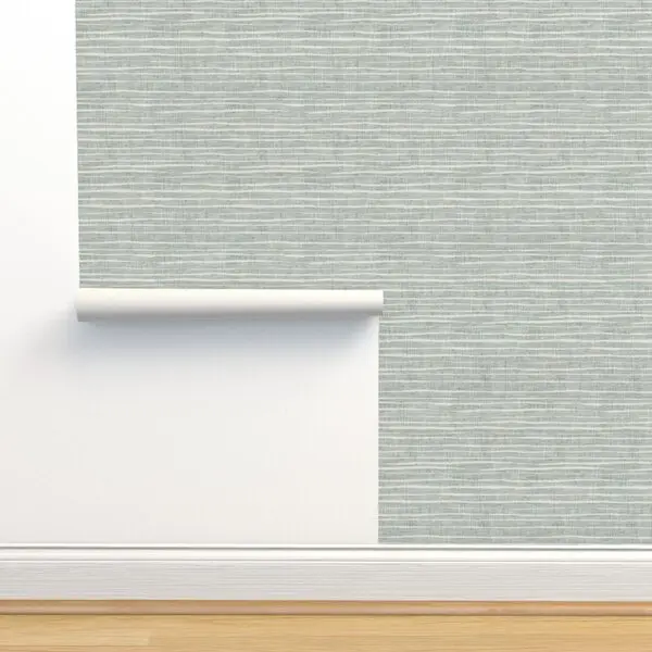 Spoonflower Adventure Stripe Blue 100% Natural Sisal Grasscloth Wallcovering