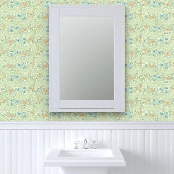 Spoonflower William Morris Floral Botanical Mid Century Custom Pre-pasted Wallpaper - Green