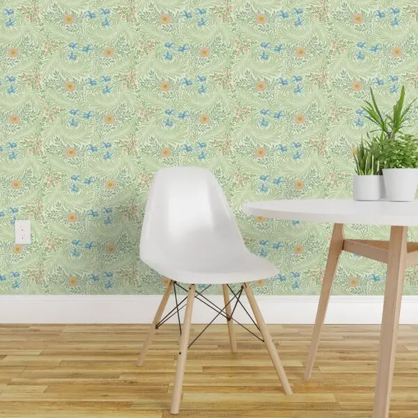 Spoonflower William Morris Floral Botanical Mid Century Custom Pre-pasted Wallpaper - Green