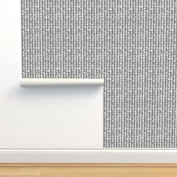 Spoonflower Ultimate And White Scratched Stripes Semicircles 100% Natural Sisal Grasscloth Wallcovering - Gray,white