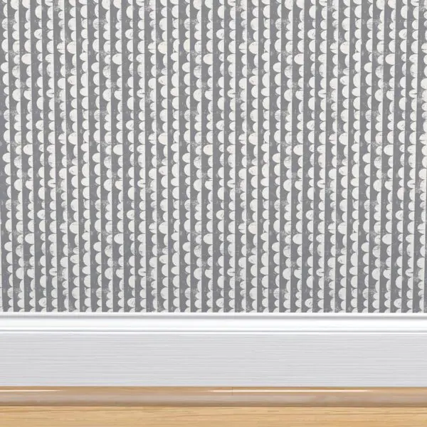 Spoonflower Ultimate And White Scratched Stripes Semicircles 100% Natural Sisal Grasscloth Wallcovering - Gray,white