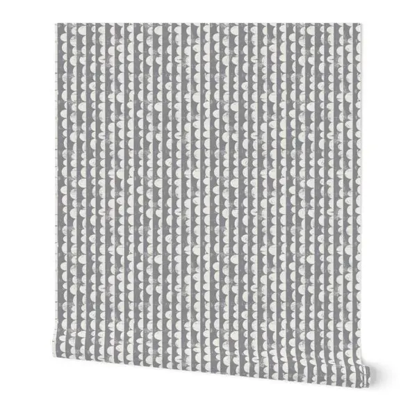 Spoonflower Ultimate And White Scratched Stripes Semicircles 100% Natural Sisal Grasscloth Wallcovering - Gray,white
