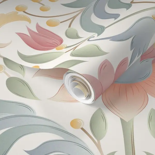 Spoonflower Floral Ornamental Italian Art And Craft Villa Custom Pre-pasted Wallpaper - Pink