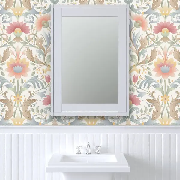Spoonflower Floral Ornamental Italian Art And Craft Villa Custom Pre-pasted Wallpaper - Pink