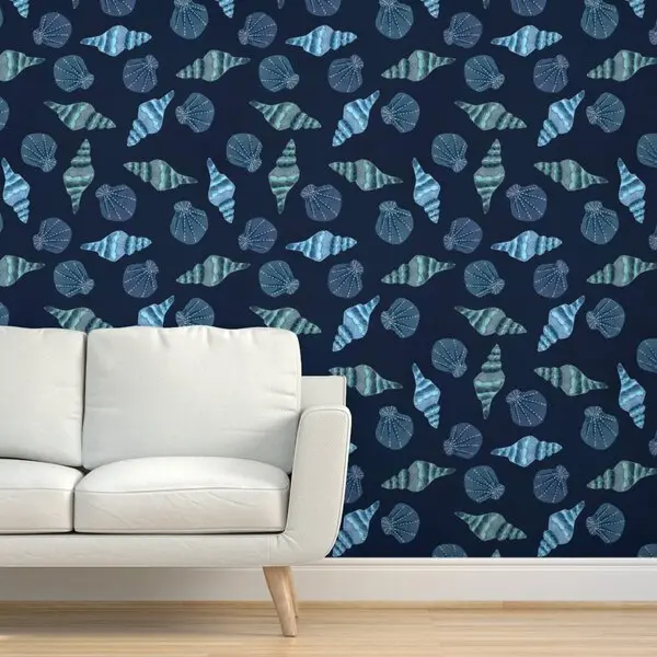 Spoonflower Shells Coastal Seashells Under The Sea Beach Custom Pre-pasted Wallpaper