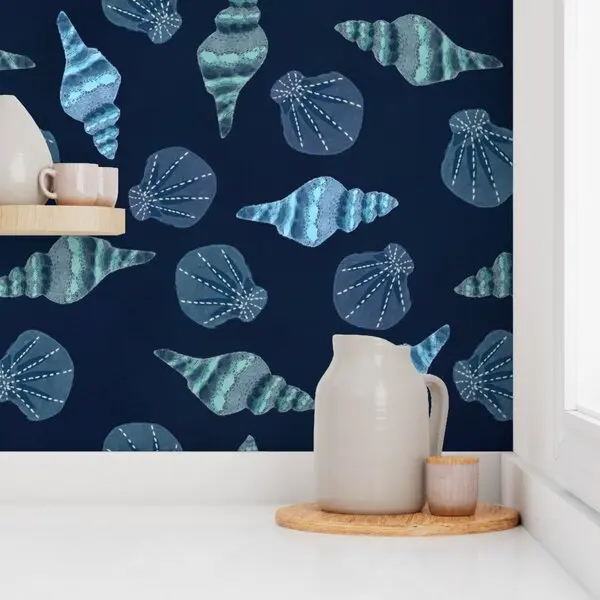 Spoonflower Shells Coastal Seashells Under The Sea Beach Custom Pre-pasted Wallpaper