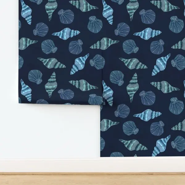 Spoonflower Shells Coastal Seashells Under The Sea Beach Custom Pre-pasted Wallpaper