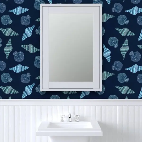 Spoonflower Shells Coastal Seashells Under The Sea Beach Custom Pre-pasted Wallpaper