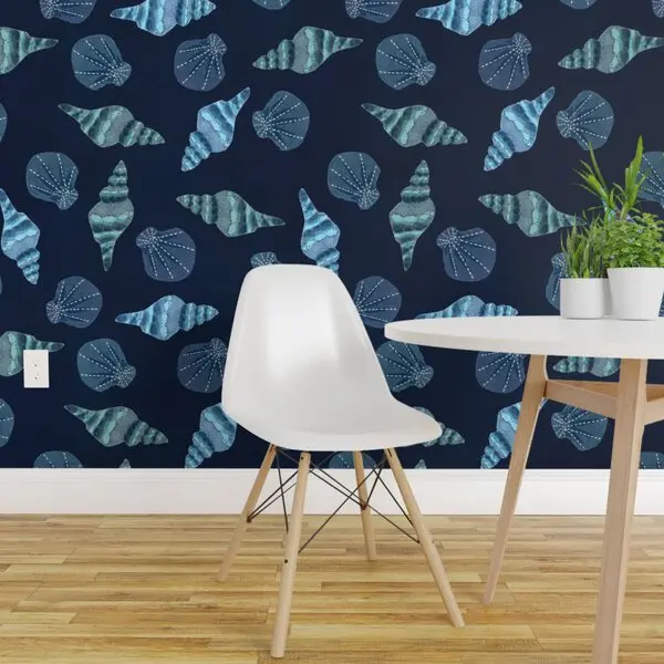 Spoonflower Shells Coastal Seashells Under The Sea Beach Custom Pre-pasted Wallpaper
