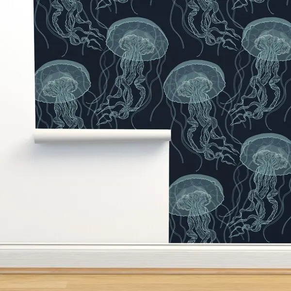 Spoonflower Jellyfish 100% Natural Sisal Grasscloth Wallcovering