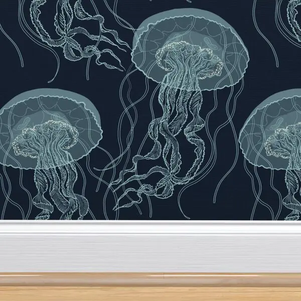 Spoonflower Jellyfish 100% Natural Sisal Grasscloth Wallcovering