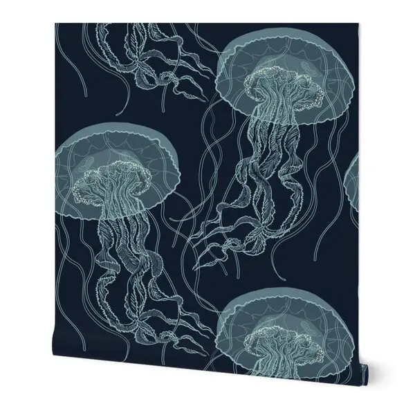 Spoonflower Jellyfish 100% Natural Sisal Grasscloth Wallcovering