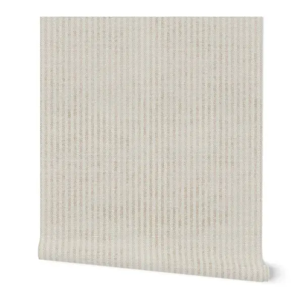 Spoonflower Aegean Ticking Stripe Jute 100% Natural Sisal Grasscloth Wallcovering - Gray