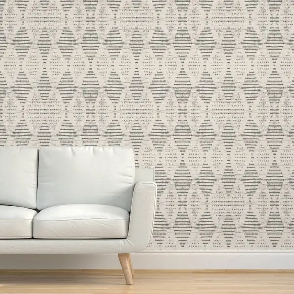 Spoonflower Kufi Grey Light 100% Natural Sisal Grasscloth Wallcovering - Beige,gray