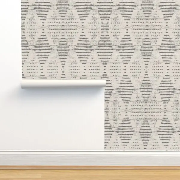 Spoonflower Kufi Grey Light 100% Natural Sisal Grasscloth Wallcovering - Beige,gray