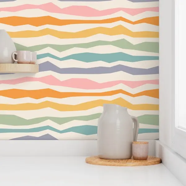 Spoonflower Stripes Colorful Fun Playful Bright Retro Custom Pre-pasted Wallpaper