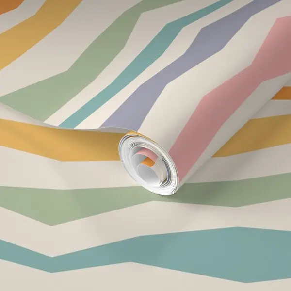 Spoonflower Stripes Colorful Fun Playful Bright Retro Custom Pre-pasted Wallpaper