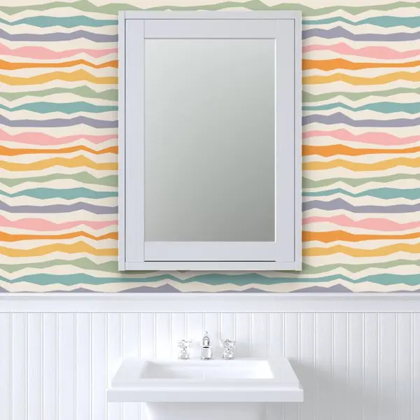 Spoonflower Stripes Colorful Fun Playful Bright Retro Custom Pre-pasted Wallpaper