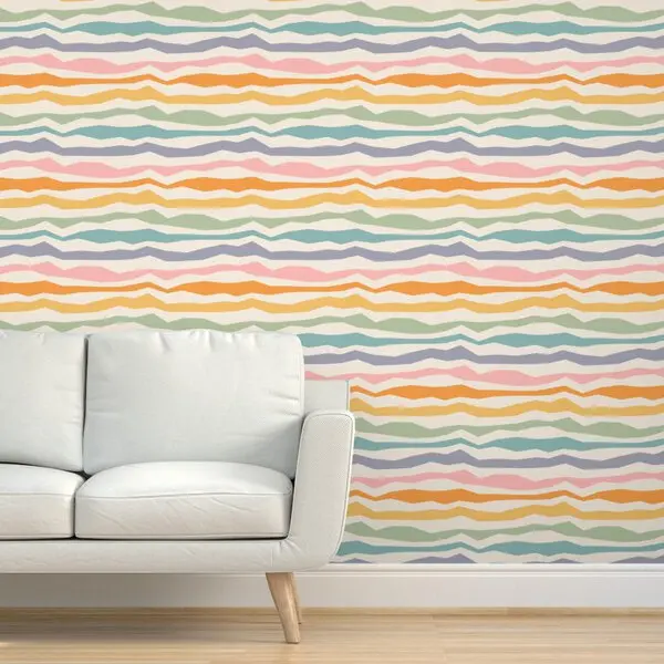 Spoonflower Stripes Colorful Fun Playful Bright Retro Custom Pre-pasted Wallpaper